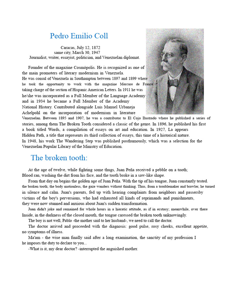 Pedro Emilio Coll The Broken Tooth | PDF
