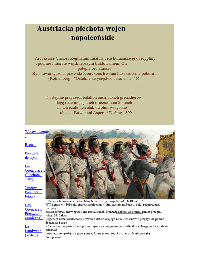 Austriacka Piechota W Wojnach Napoleońskich | PDF