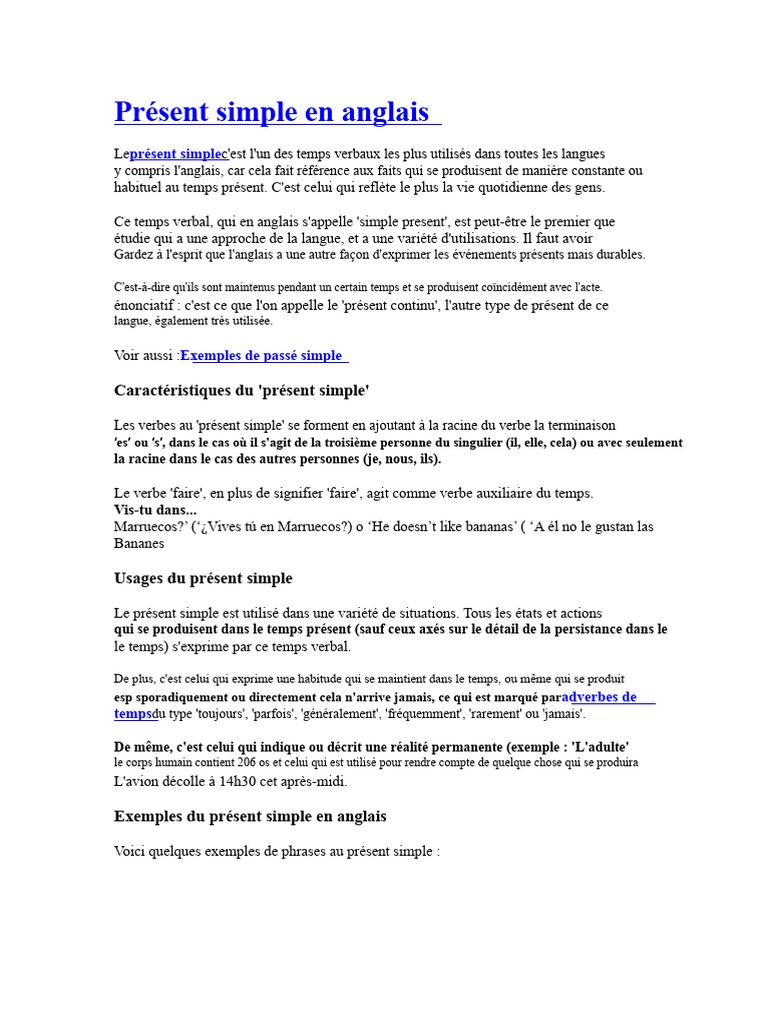 Présent Simple en Anglais | PDF | Verbe | Relations syntaxiques