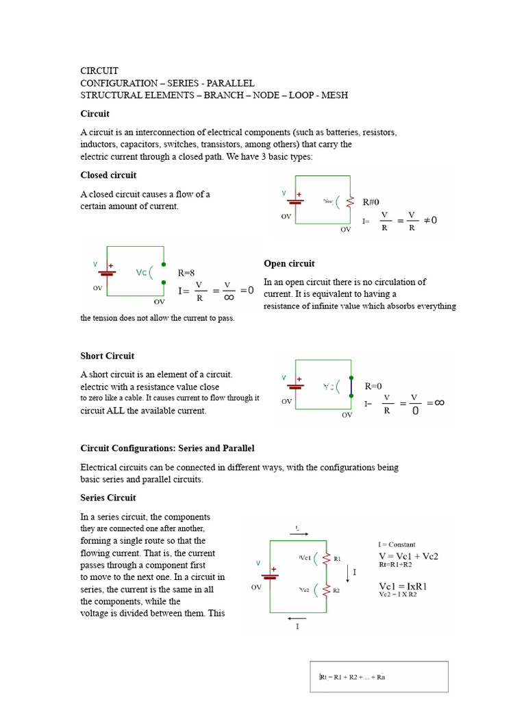 Circuit. Closed. Open. Short Circuit. Series. Parallel. Branch. Node ...