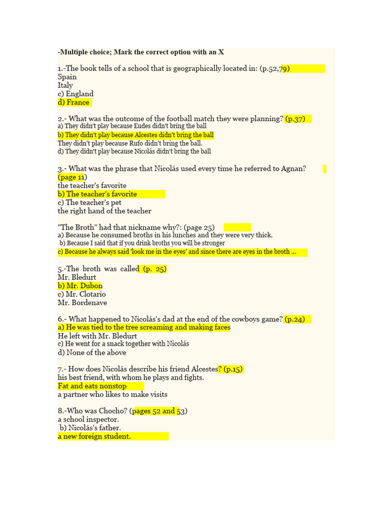 Test With Answers Little Nicolas | PDF