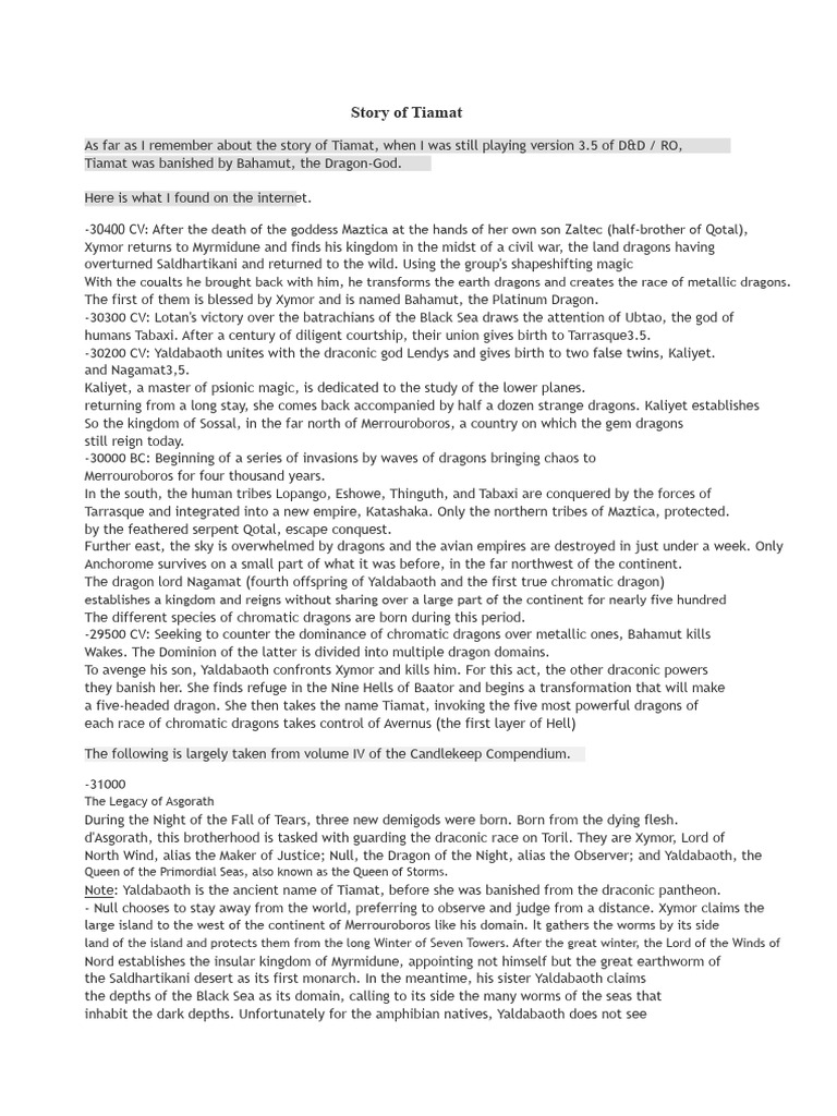 The Story of Tiamat | PDF