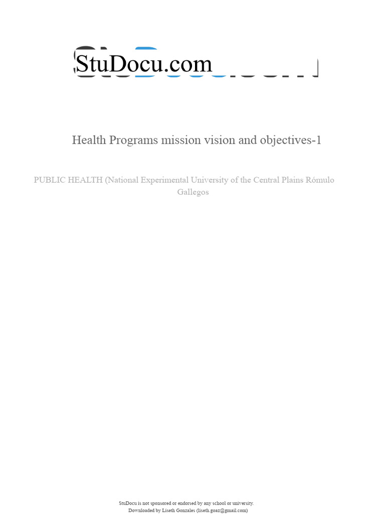 Health Programs: Mission, Vision, Objectives | PDF | Visual Impairment ...
