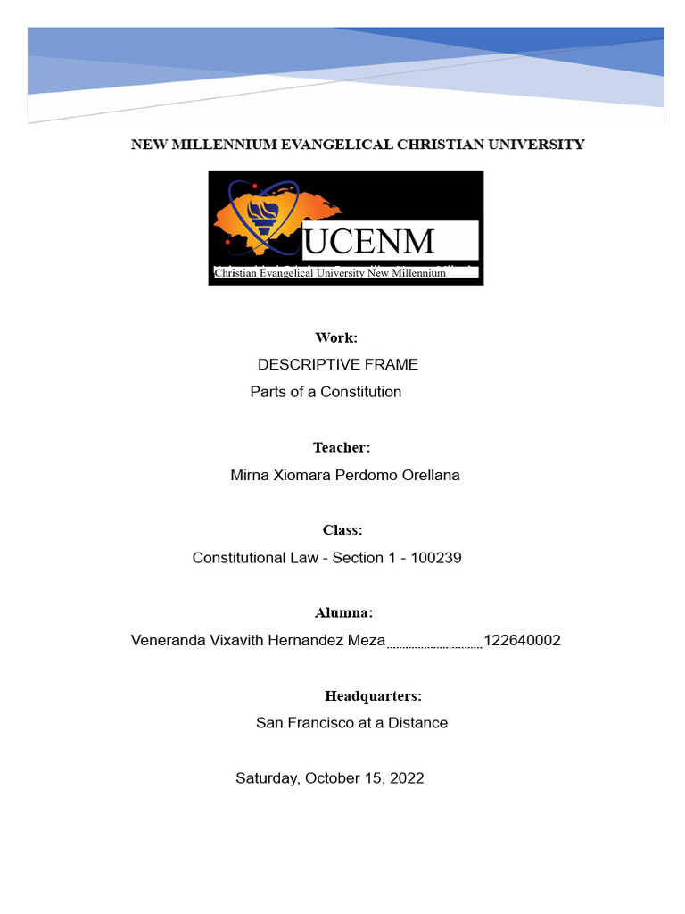 Descriptive Table of The Parts of A Constitution | PDF | Constitution ...