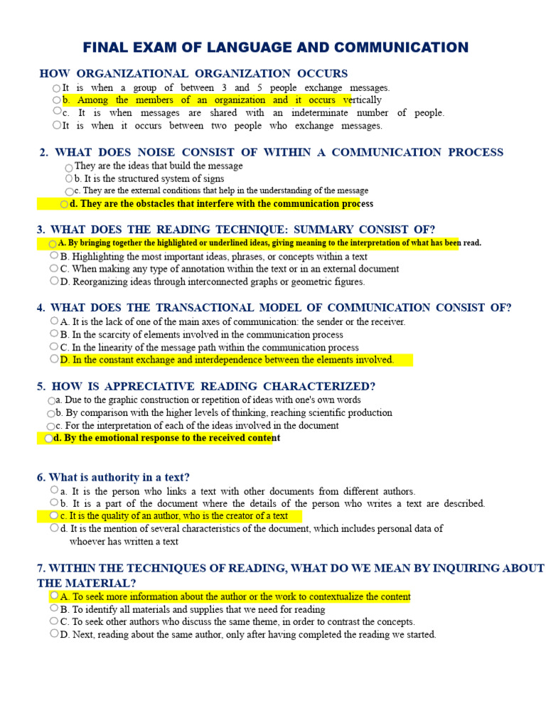 Resolved Language and Communication Exam | PDF | Communication | Semantics