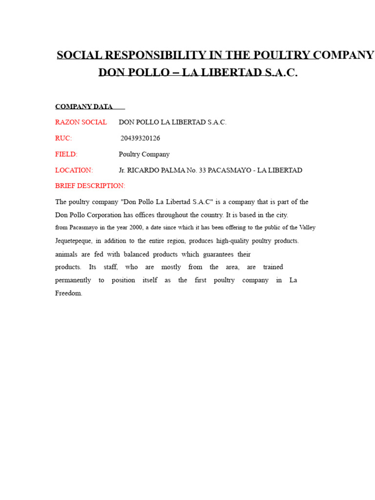 Social Responsibility in The Poultry Company | PDF | Incentive | Economies