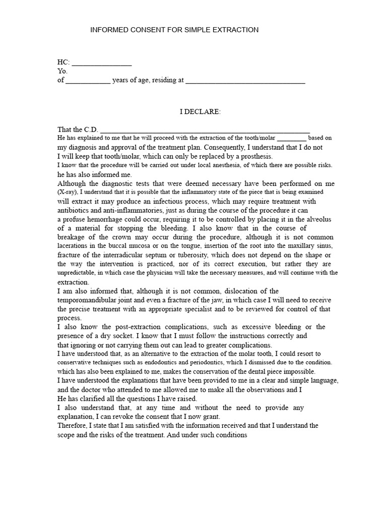 Informed Consent For Simple Extraction | PDF | Medical Specialties ...