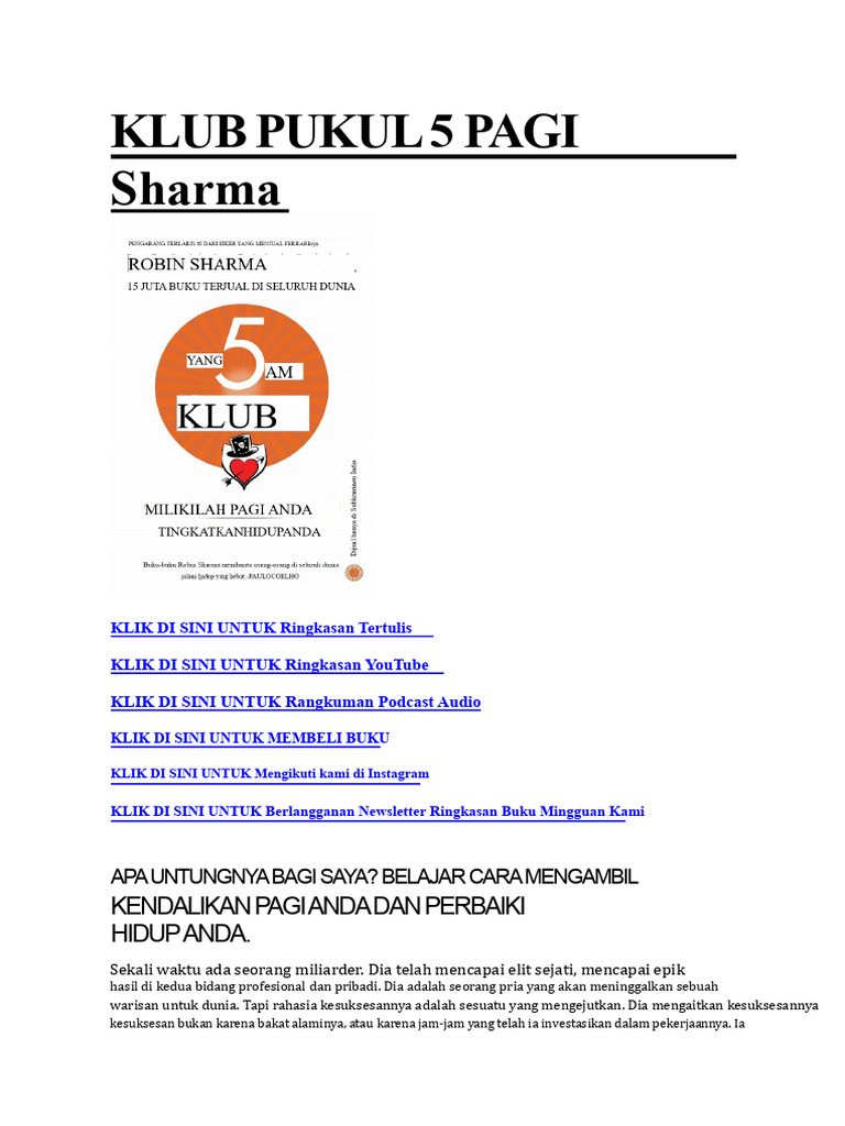 The 5am Club Oleh Robin Sharma | PDF