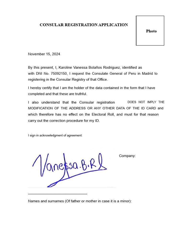 Consular Registration Application Form | PDF