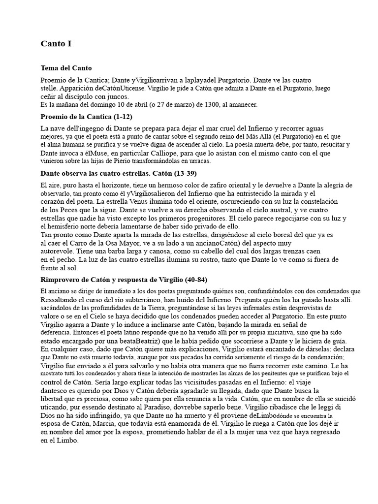 Resumen del Canto I del Purgatorio | PDF | Divina Comedia | Dante Alighieri