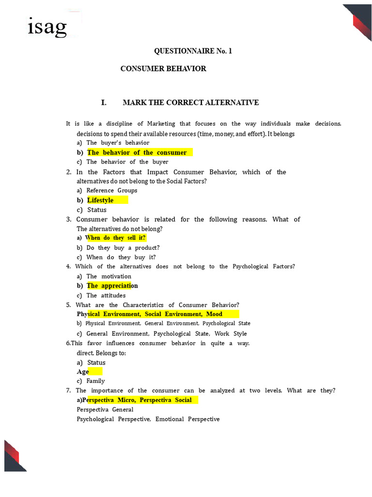 QUESTIONNAIRE - Activity No. 1 | PDF | Behavior | Consumer Behaviour