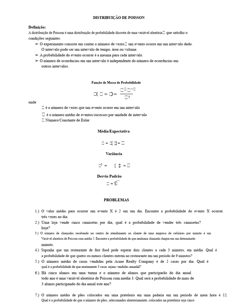 Distribuição de Poisson e Problemas | PDF | Distribuição de ...