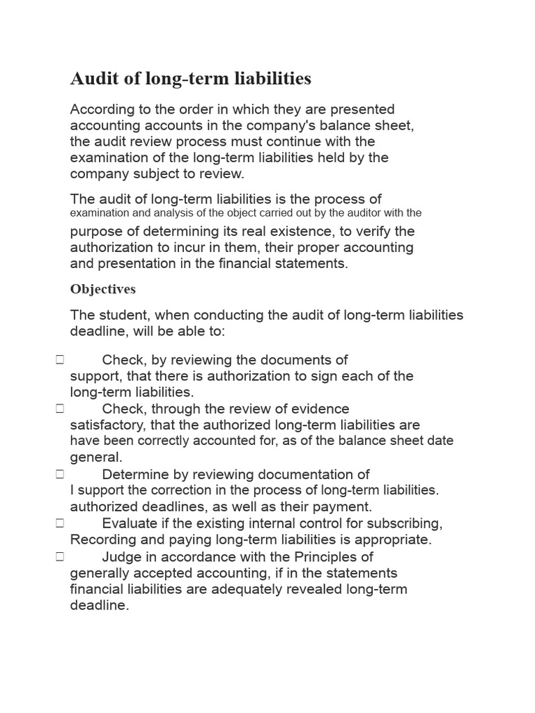 Long-Term Liabilities Audit Guide | PDF | Audit | Accounting