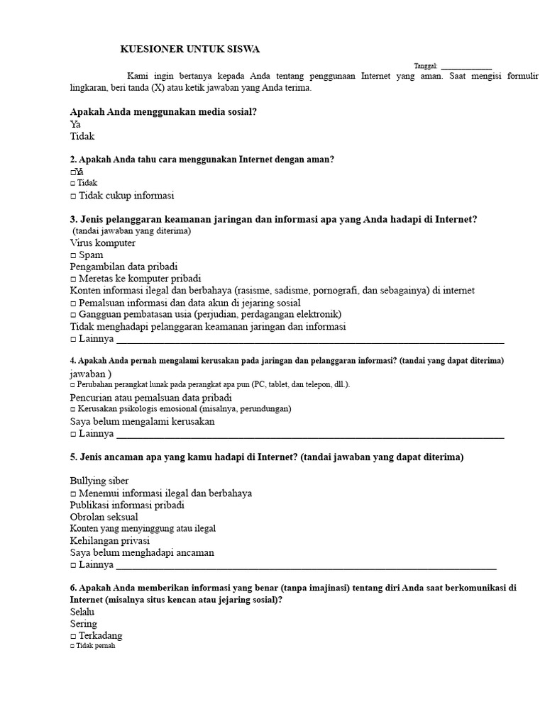 Kuesioner Keselamatan Internet | PDF