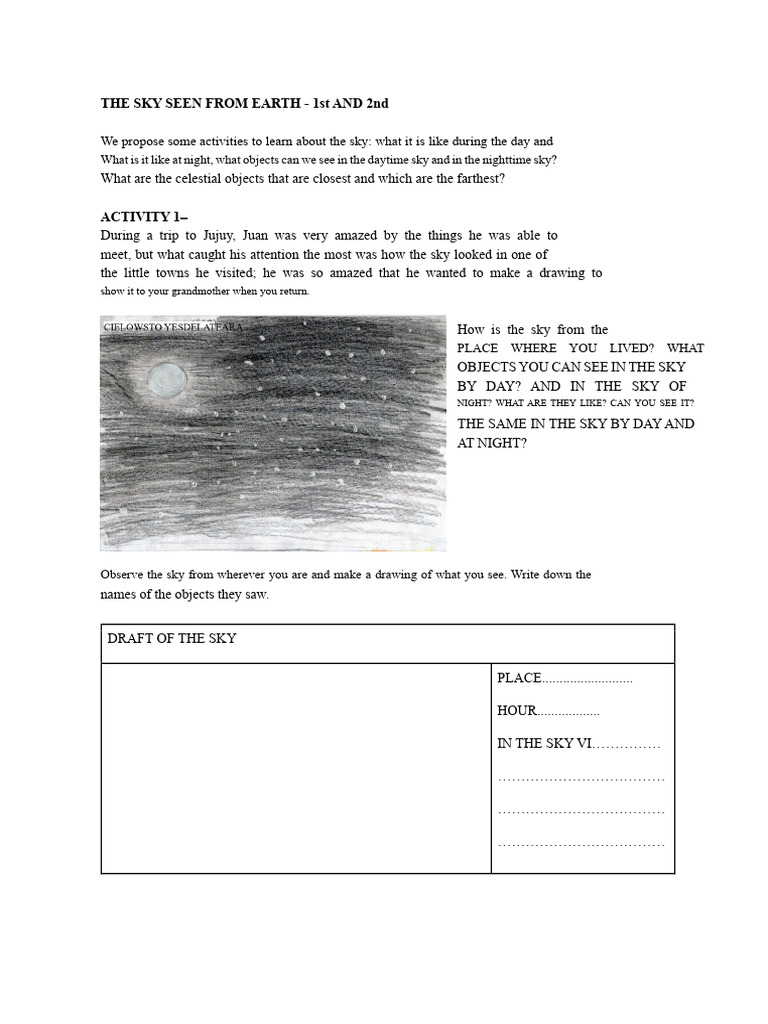 THE SKY SEEN FROM EARTH - For Girls and Boys in 1st and 2nd Grade | PDF ...