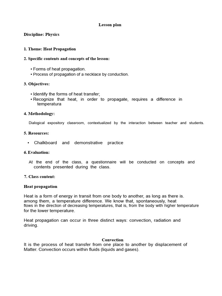 Heat Propagation in Physics Lesson Plan | PDF | Heat | Convection