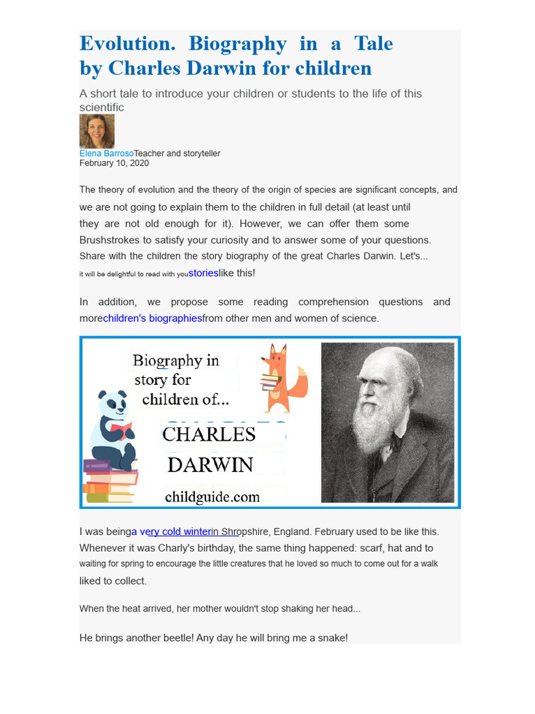 Biography in A Tale of Charles Darwin For Children | PDF | Charles ...