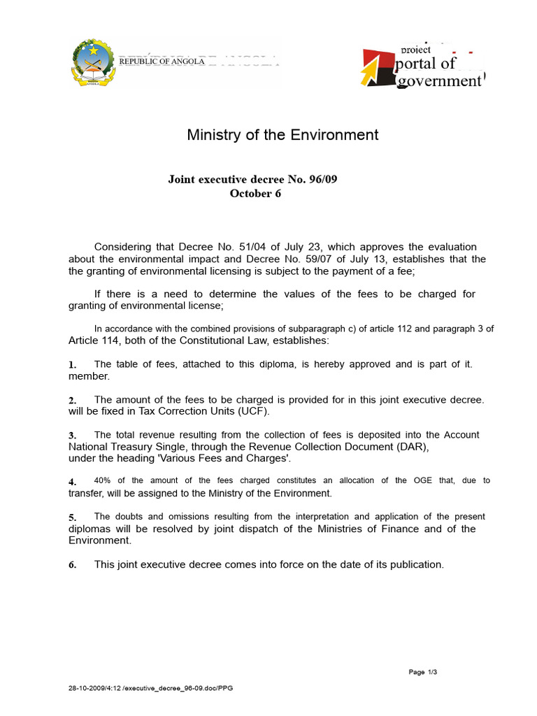 Environmental Licensing Fee Structure | PDF | Fee | Taxes