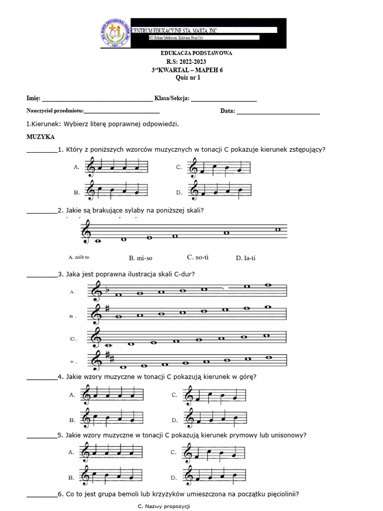 Kwartal - MAPEH 4 QUIZ 1 | PDF