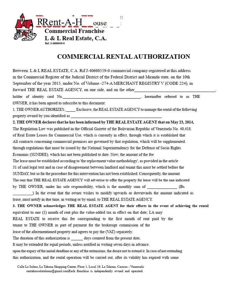 Commercial Rental Authorization M | PDF | Estate Agent | Lease