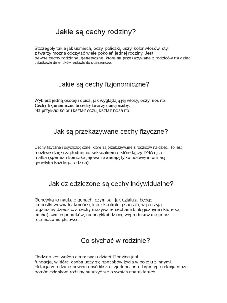 Jakie Są Cechy Rodzinne? | PDF