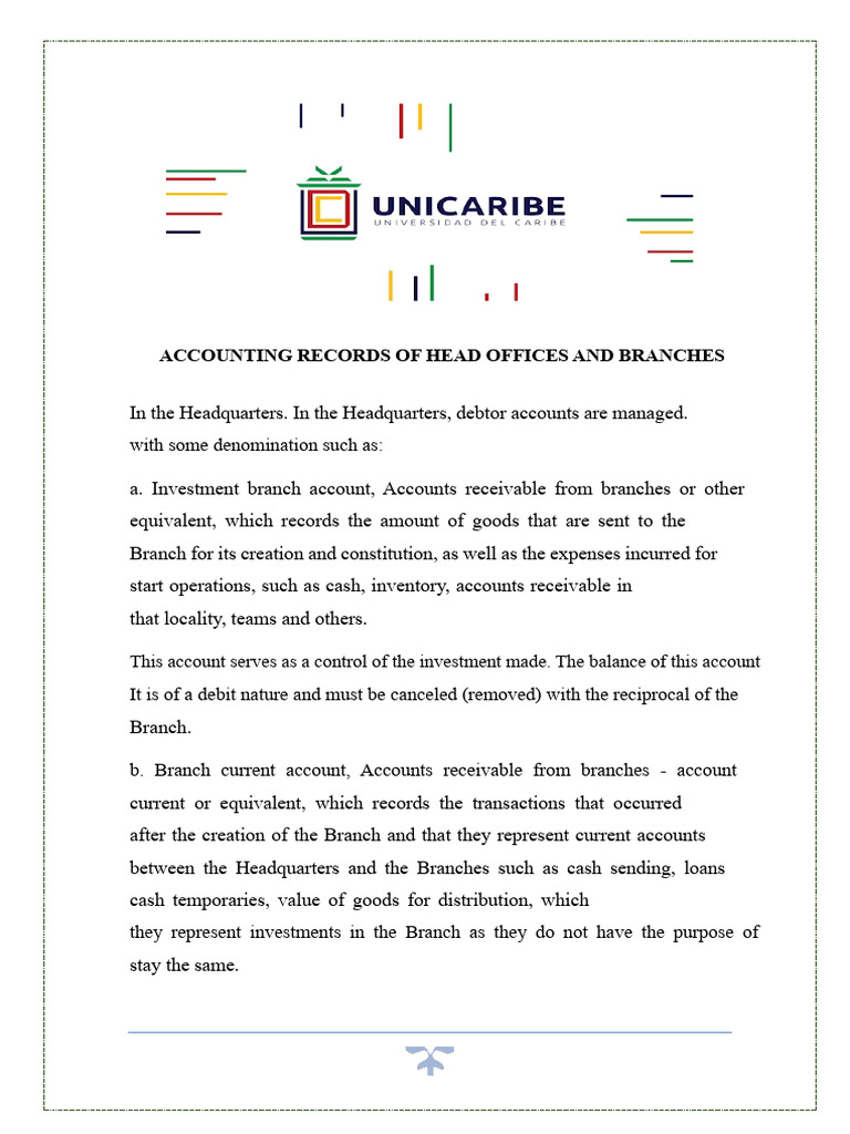 Accounting Records of Parent Companies and Branches | PDF | Debits And ...