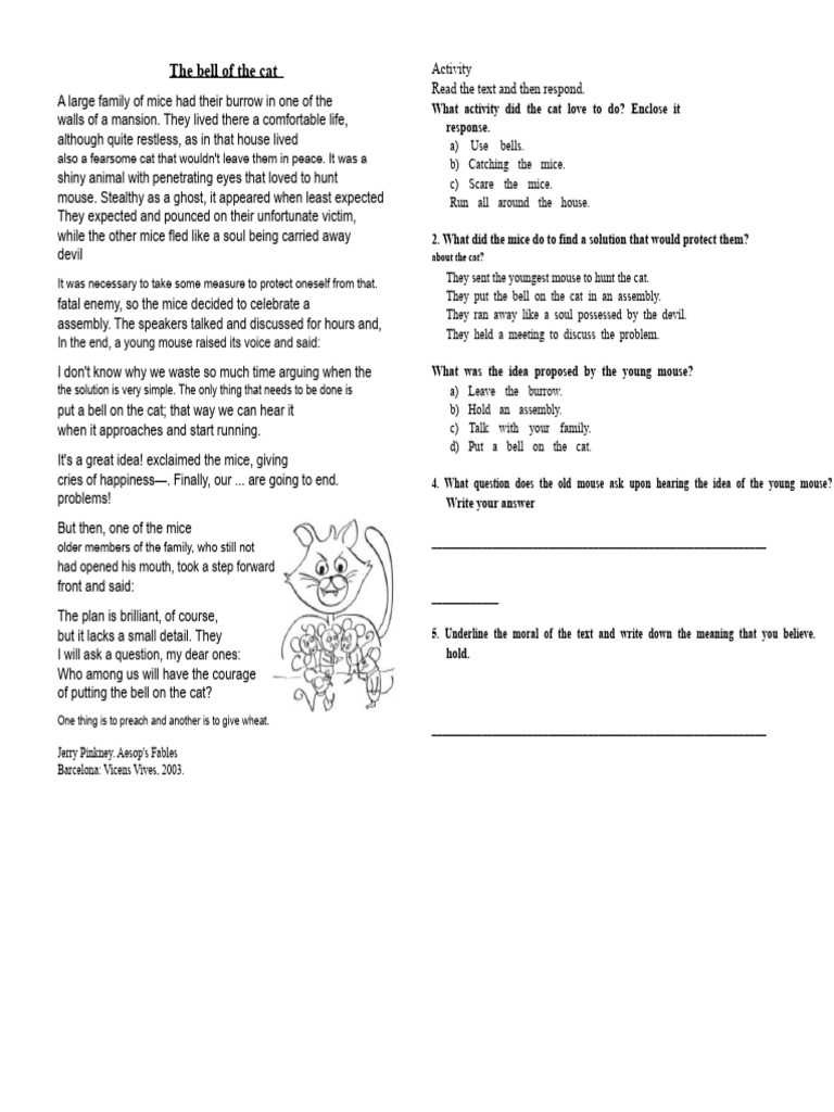 Reading Comprehension Fable Bell To The Cat | PDF | Mouse