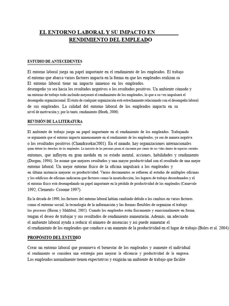 Propuesta Sobre El Entorno Laboral y Su Impacto en El Rendimiento de ...