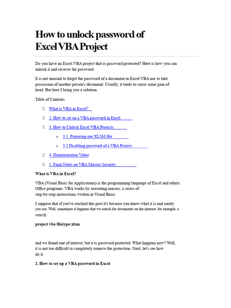 How To Unlock The Password of An Excel VBA Project | PDF | Microsoft ...