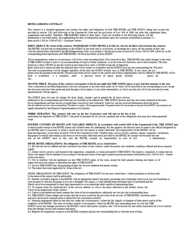 Hotel Lodging Contract Overview | PDF | Identity Document | Waste