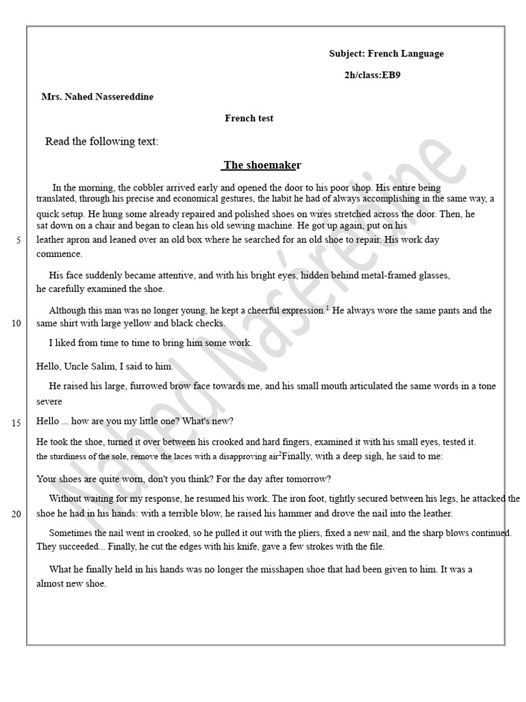 French Language: The Shoemaker's Craft | PDF | Shoe | Grammar