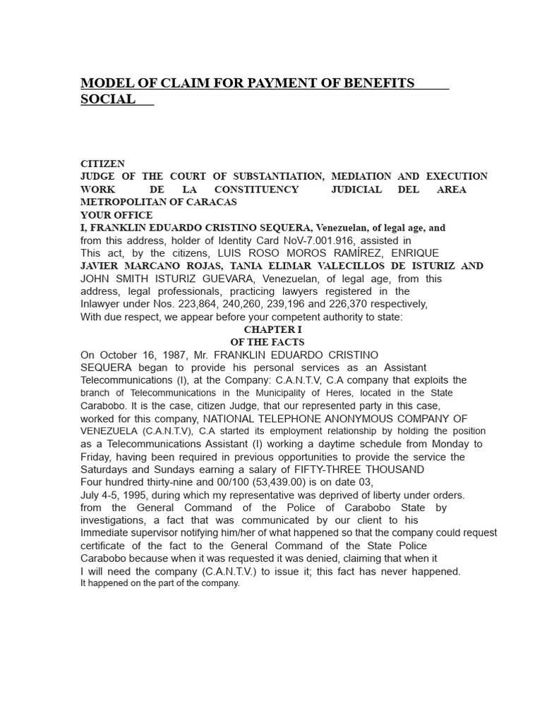 Model of Claim For Collection of Social Benefits | PDF | Salary ...
