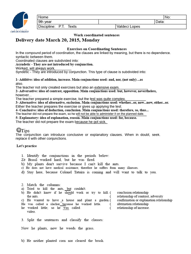 Work L P Text 9th Grade PDF | PDF | Sentence (Linguistics) | Clause