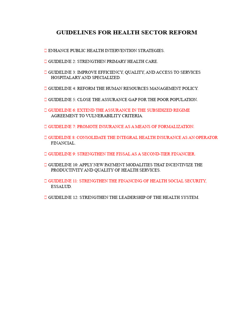 Guidelines For Health Sector Reform 001 | PDF | Public Health | Policy