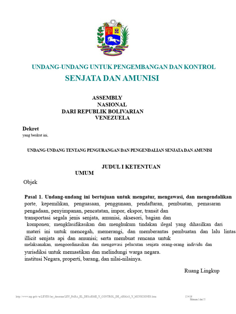 Undang-Undang Untuk Pencabutan Senjata Dan Pengendalian Senjata Dan Amunisi PDF | PDF