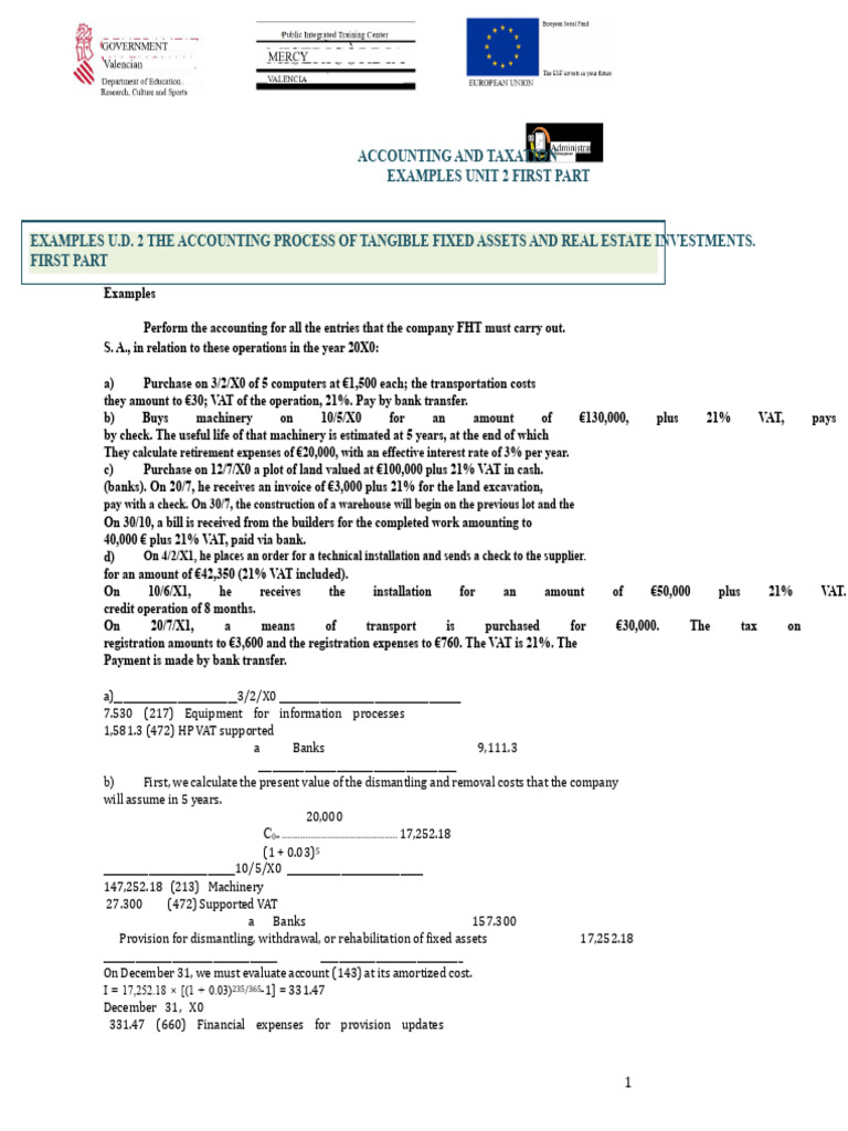 Examples Ud. 2 (First Part) Tangible Assets | PDF | Fixed Asset ...