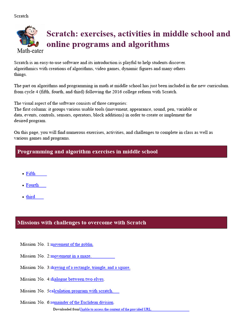 Scratch Exercises Activities at School and Online Programs and Algorithms | PDF | Computer ...