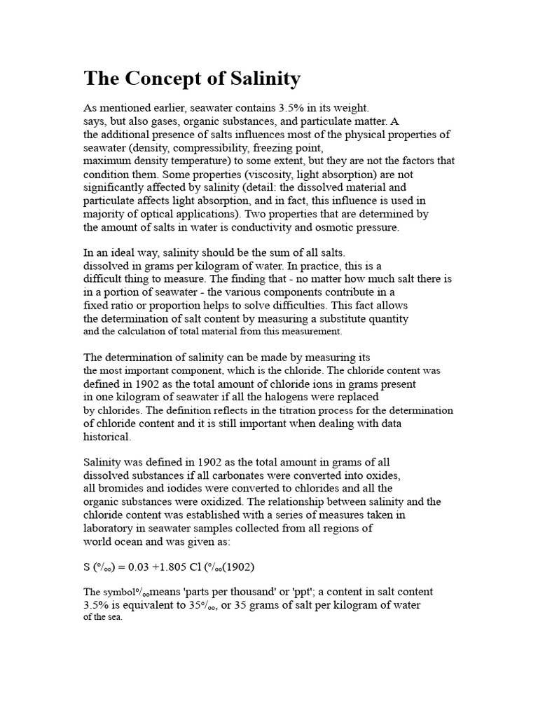 The Concept of Salinity, TDS, and Conductivity | PDF | Salinity | Mole ...
