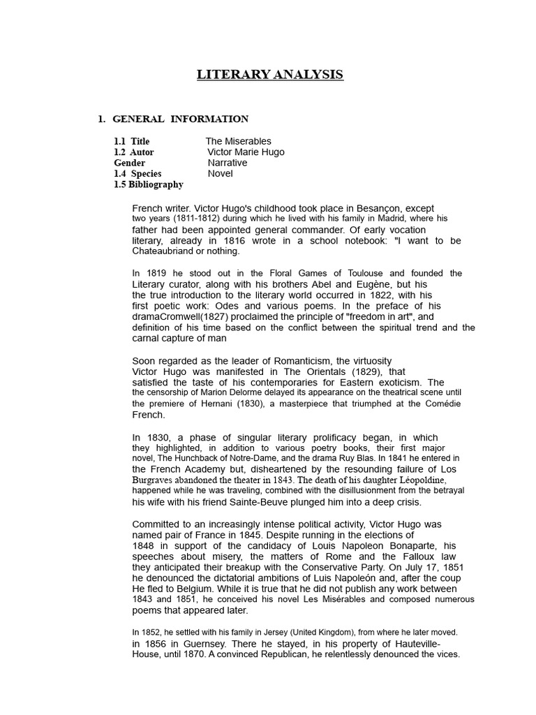 Literary Analysis | PDF | Cosette | Les Misérables