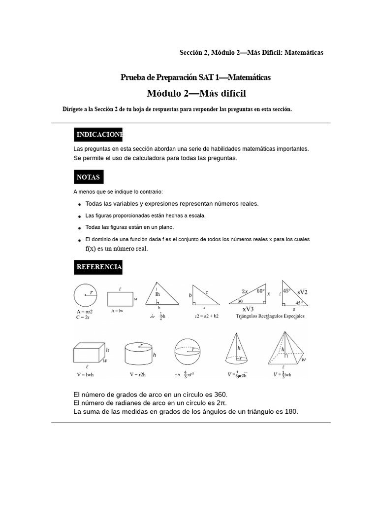Módulo 2 de Matemáticas Del SAT Digital - Más Difícil | PDF | Se sentó ...