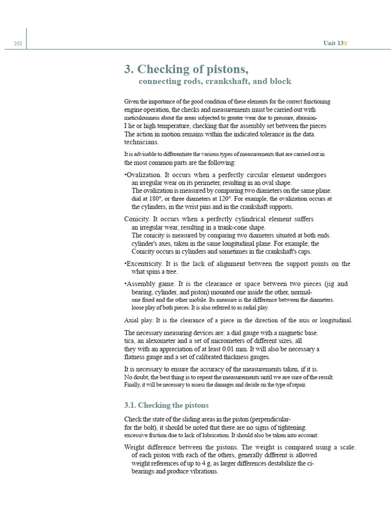 Piston, Connecting Rod, Crankshaft and Block Inspection PDF | PDF ...