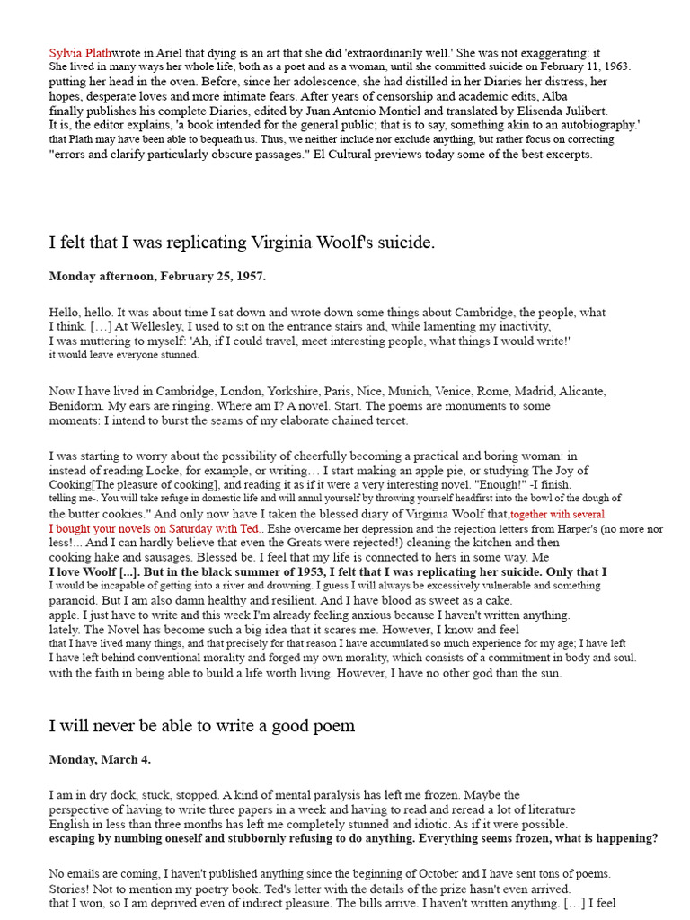 Sylvia Plath Study Diaries | PDF | Sylvia Plath