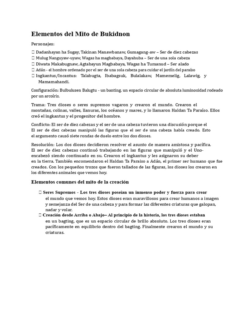 Elementos Del Mito de Bukidnon | PDF
