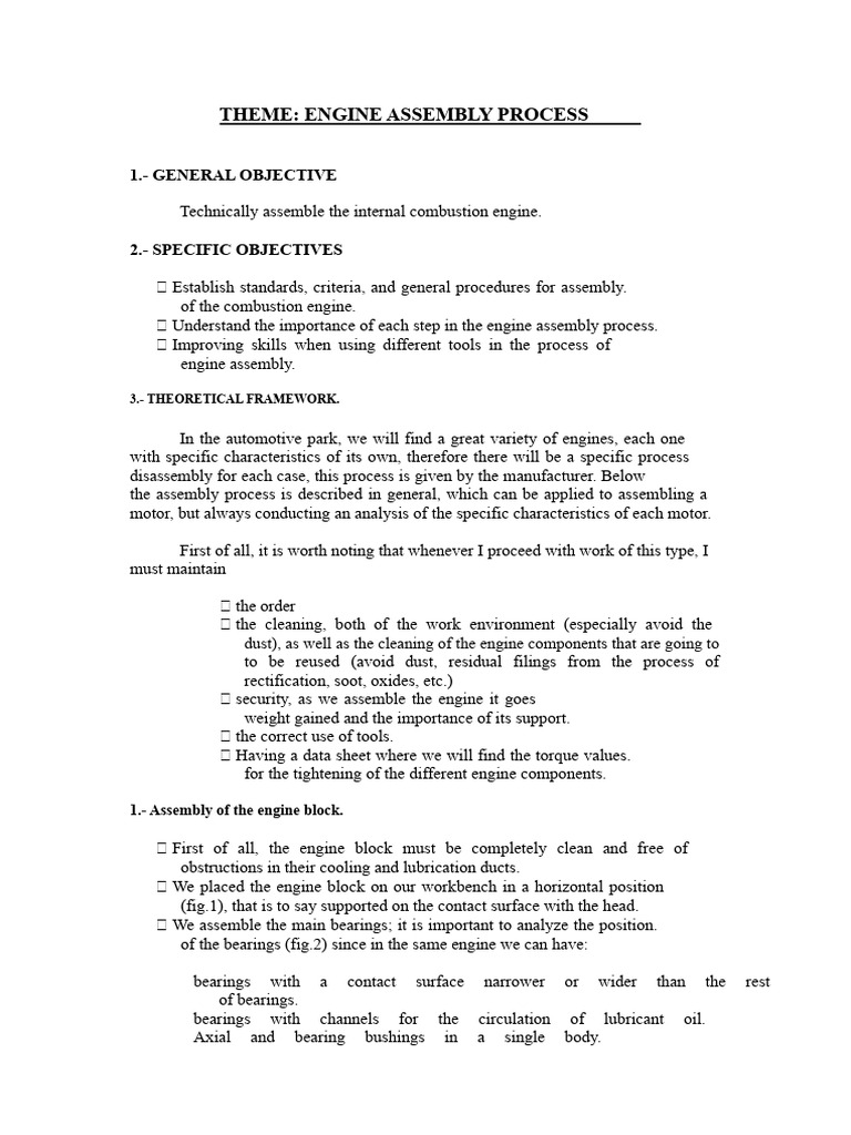 Engine Assembly Process Guide | PDF | Engines | Piston
