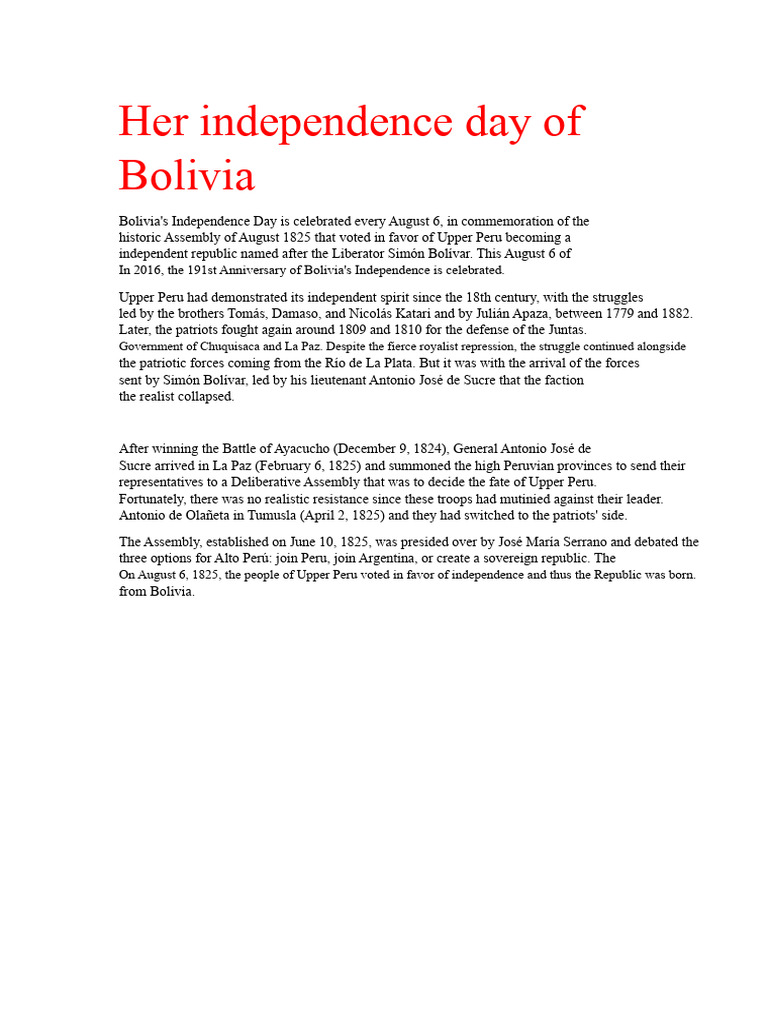 Independence Day of Bolivia | PDF