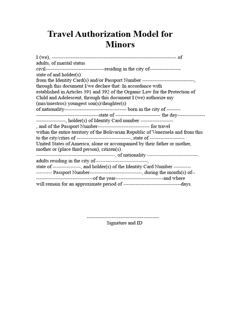 Travel Authorization Model For Minors | PDF