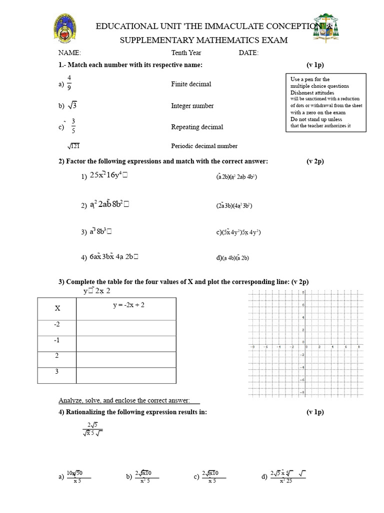 TENTH Supplementary Math Exam | PDF | Numbers | Decimal