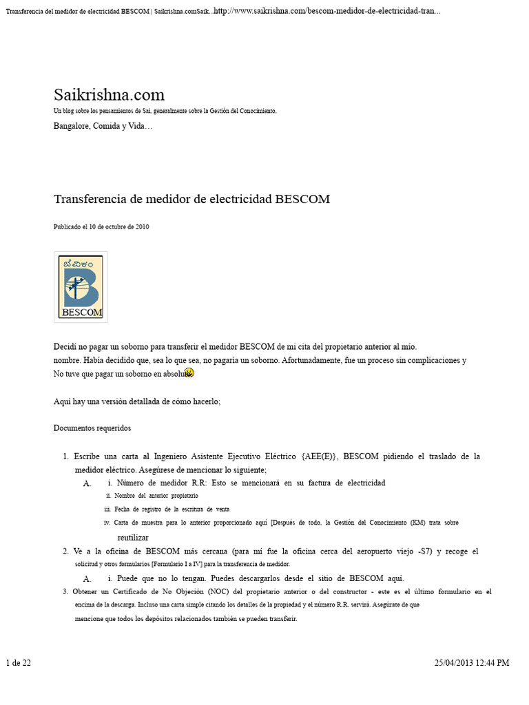 Proceso de Conversión Del Medidor de Electricidad - BESCOM PDF | PDF