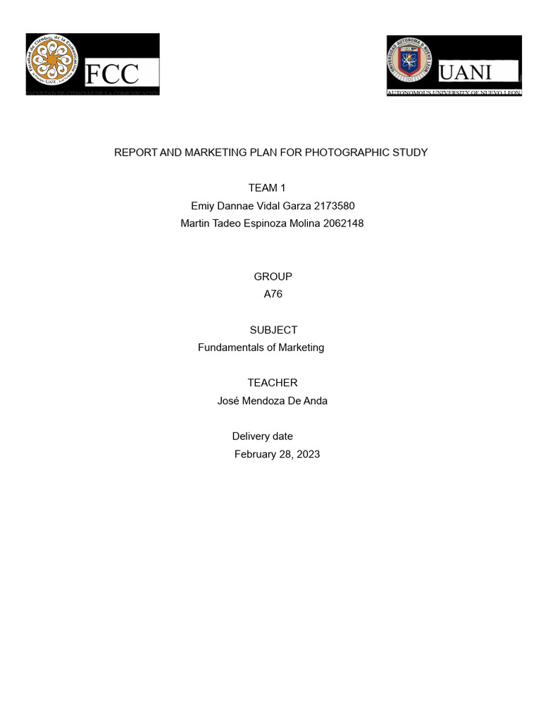 Report and Marketing Plan For Photography Studio | PDF | Marketing ...