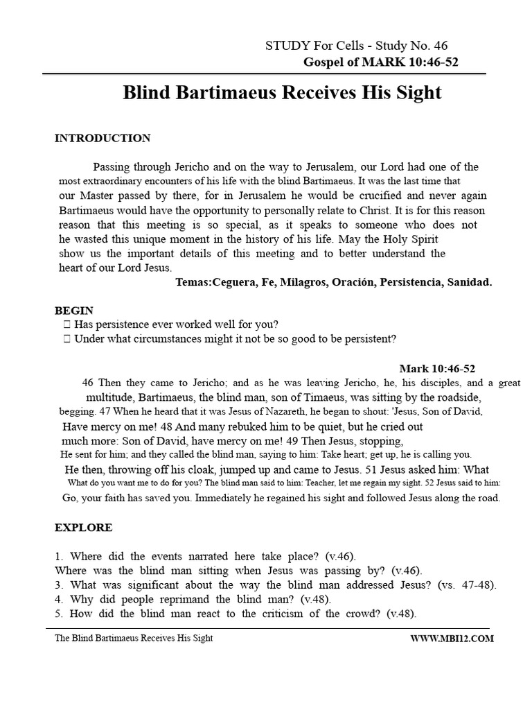 Bartimaeus: Faith and Healing in Mark 10 | PDF | Jesus | Christian ...